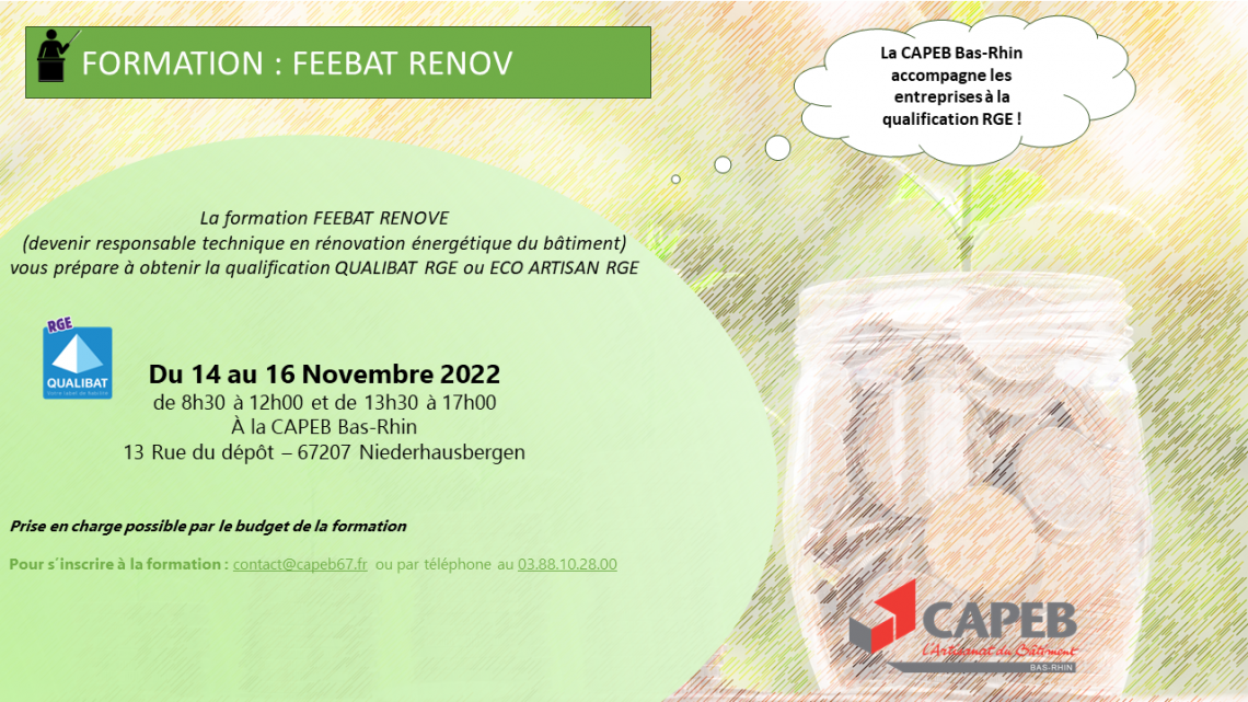 FORMATION : FEEBAT RENOV du 14 au 16 novembre 2022 ・ CAPEB