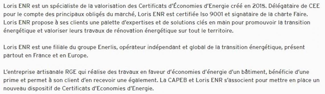 LORIS partenaire CAPEB pour les CEE ・ CAPEB