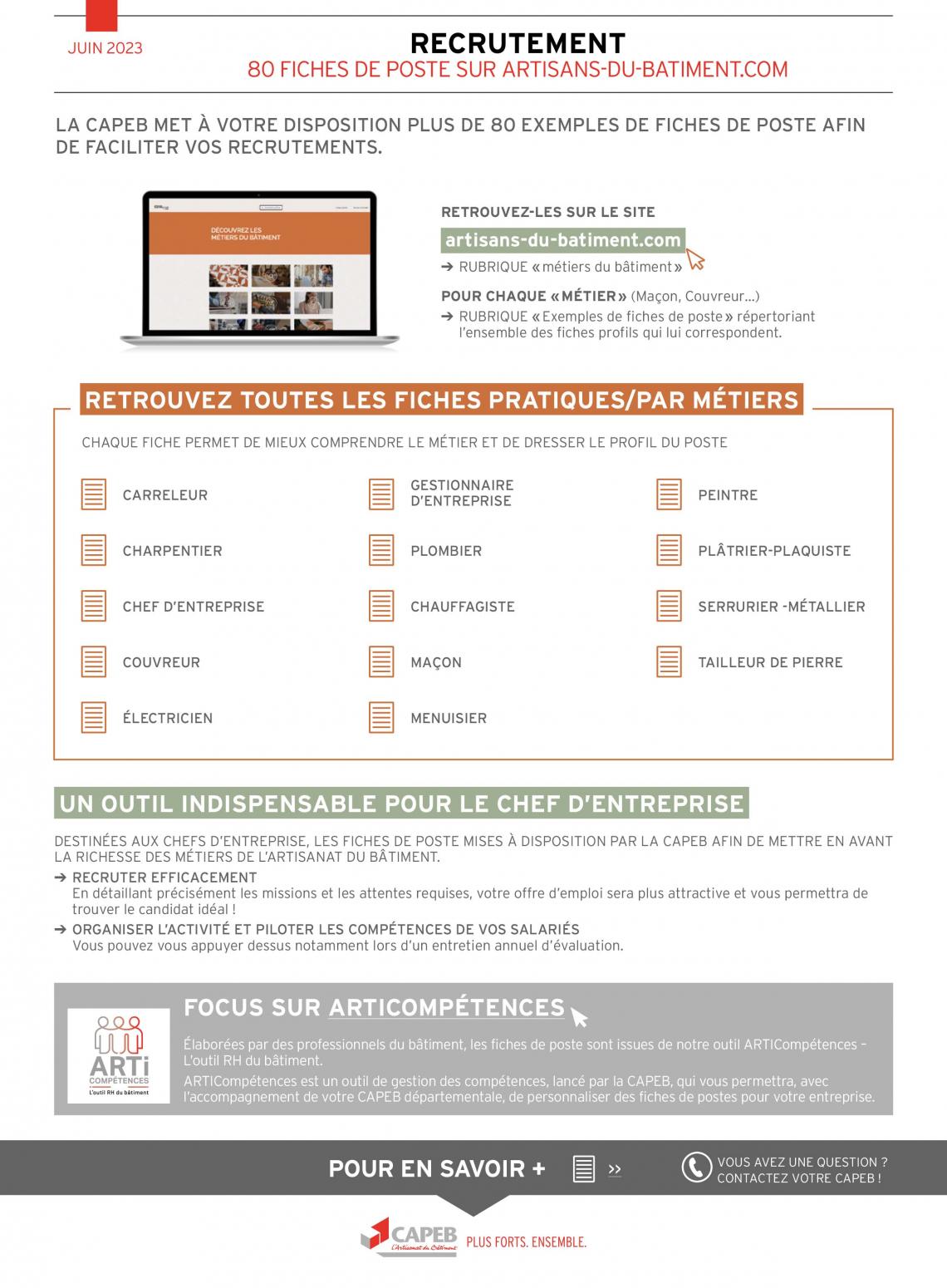 RECRUTEMENT 80 FICHES DE POSTE SUR ARTISANS-DU-BATIMENT.COM ・ CAPEB
