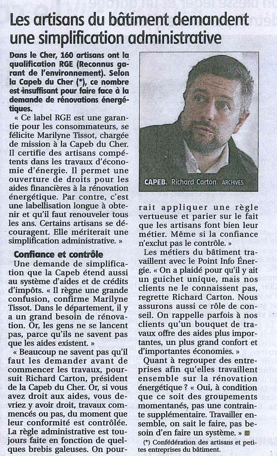 Richard Carton interviewé par Le Berry Républicain ・ CAPEB