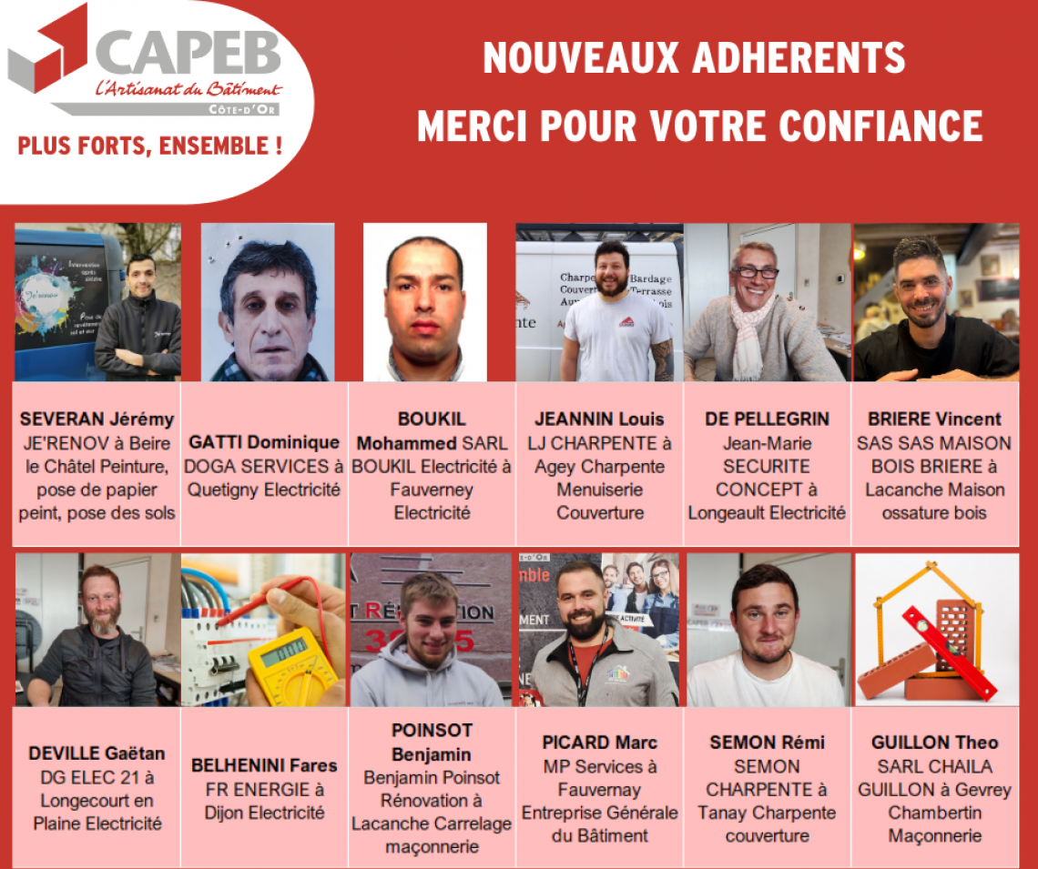 Nouveaux adhérents CAPEB depuis le début de l'année ・ CAPEB