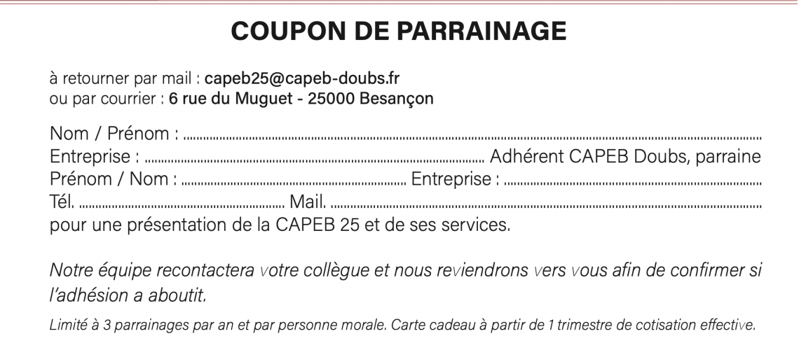 Offre de parrainage CAPEB Doubs ・ CAPEB