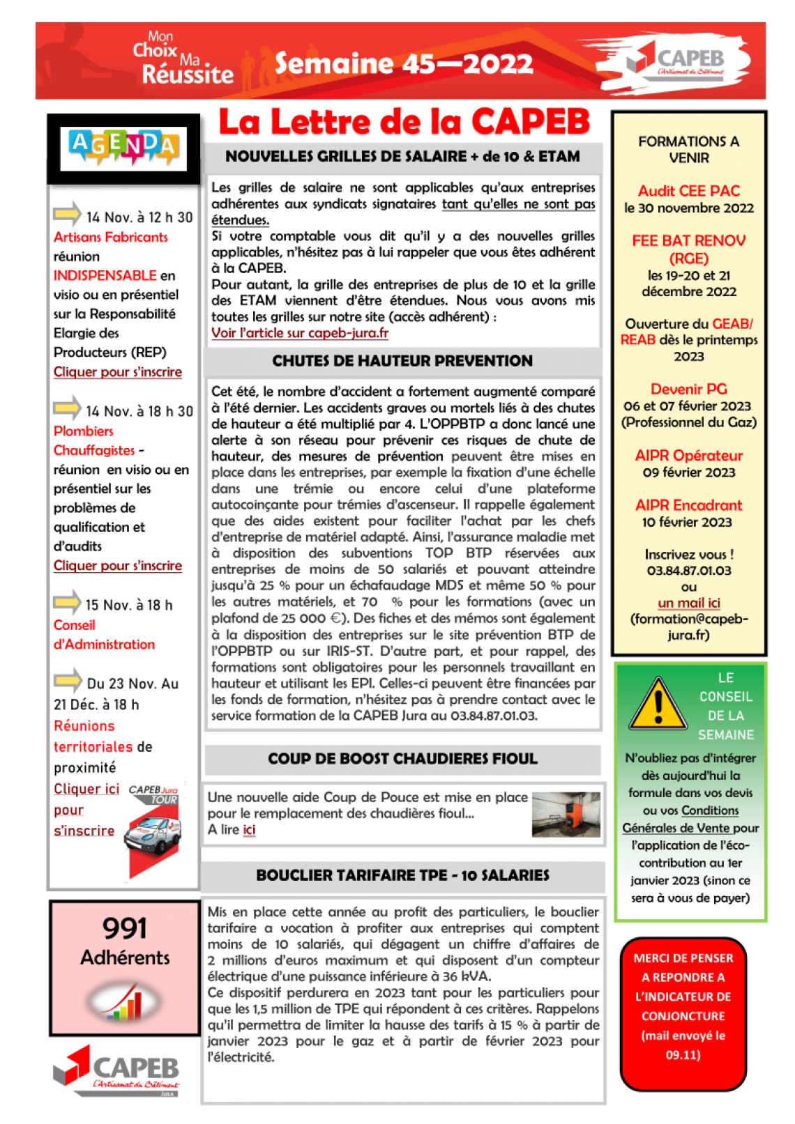 La Lettre de la CAPEB Jura - Semaine 45 ・ CAPEB