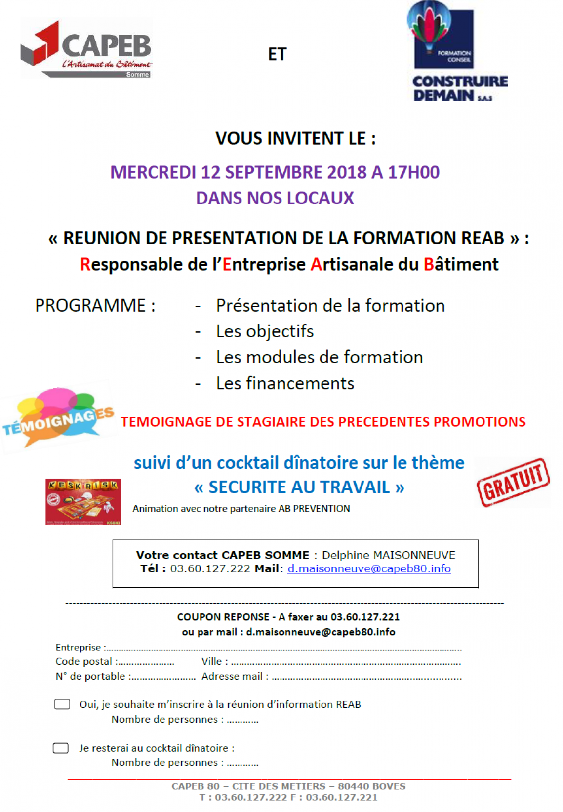 REUNION DE PRESENTATION DE LA FORMATION REAB : Responsable de l ...