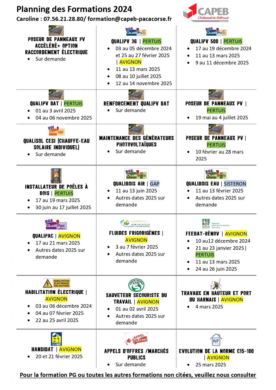 Planning des formations du 1er semestre 2025 ・ CAPEB