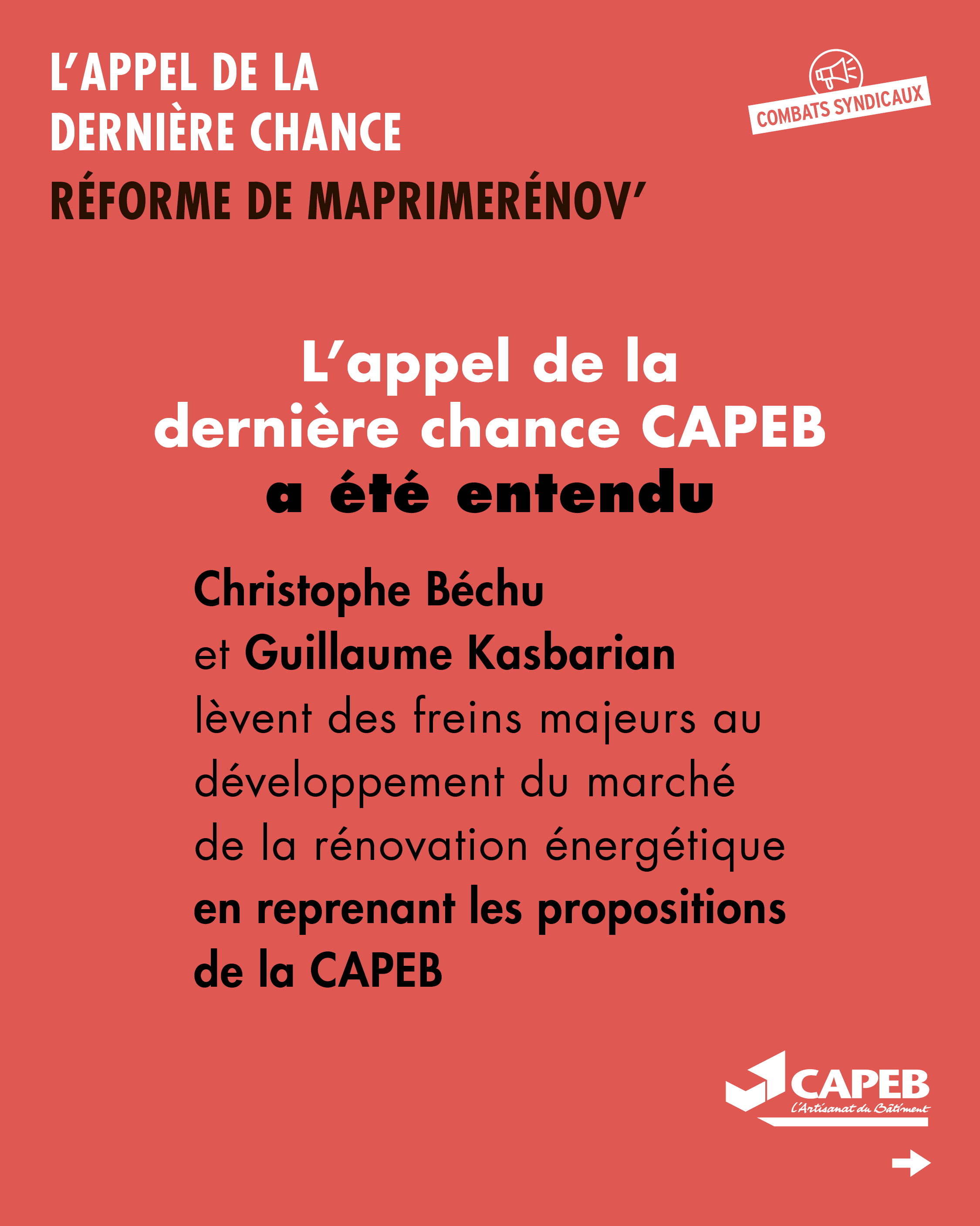 Suite à son « Appel de la dernière chance », la CAPEB obtient la révision majeure du dispositif ...