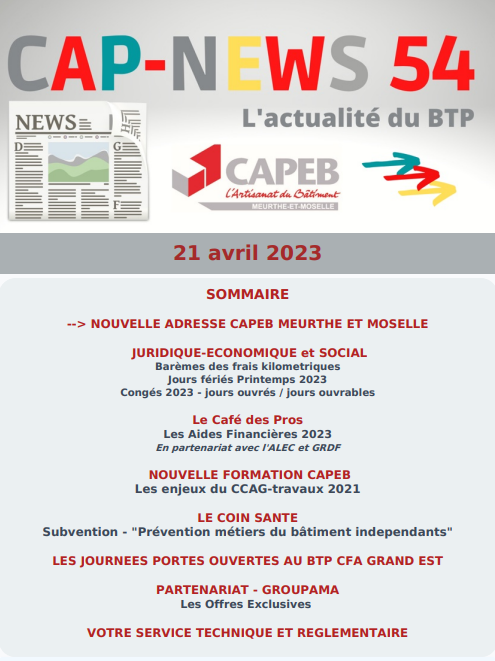 CAP NEWS- L'actualité du bâtiment ・ CAPEB